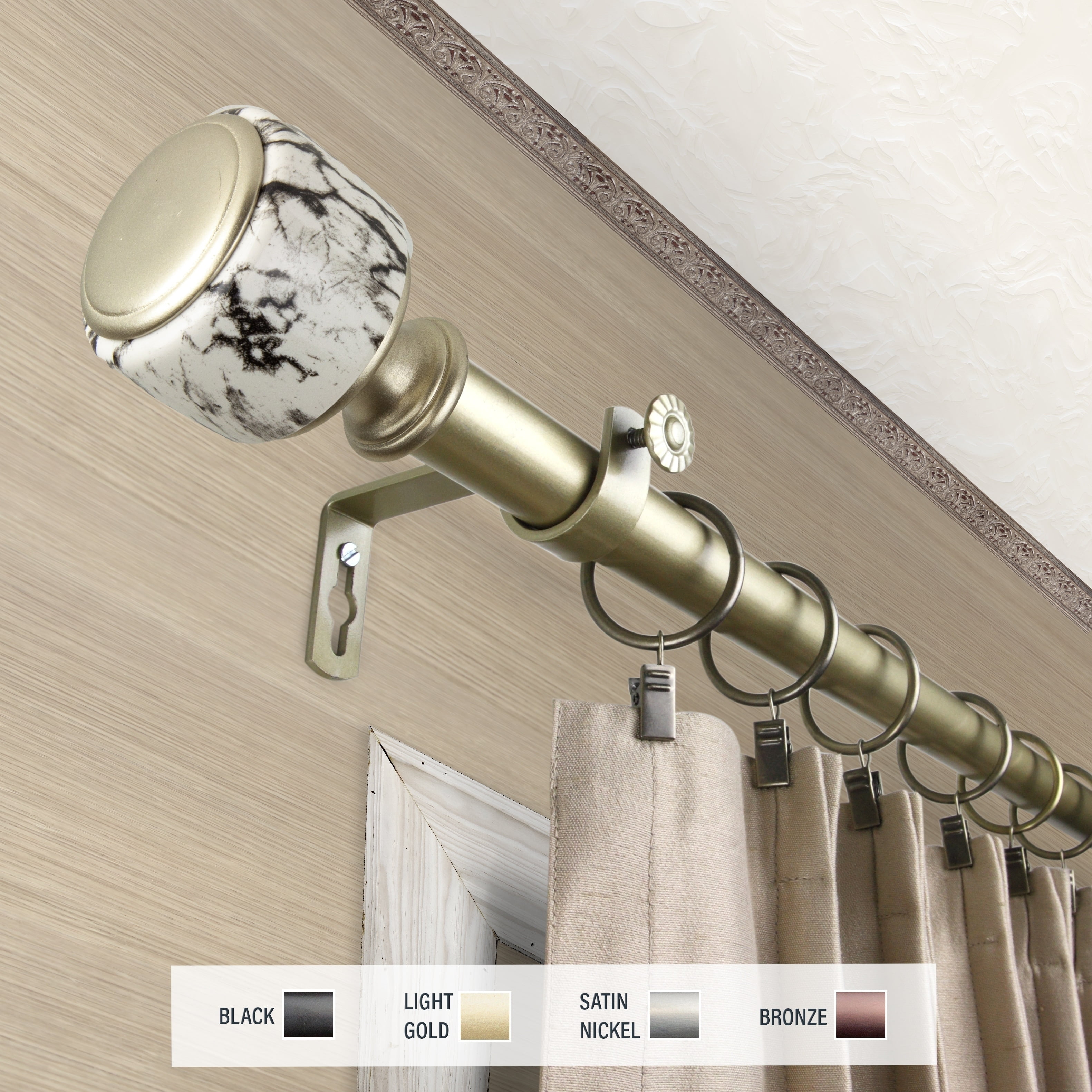 InStyleDesign Genesis 1 inch Diameter Adjustable Curtain Rod Light Gold ...