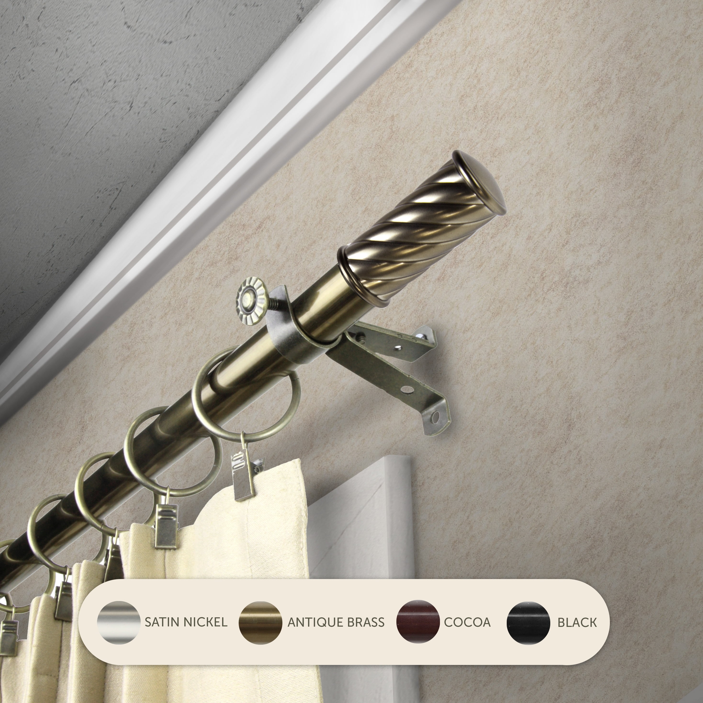 InStyleDesign Handle Adjustable Curtain Rod Antique Brass 28 to 48 ...