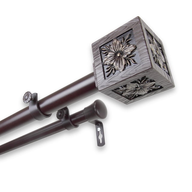 InStyleDesign Jocelyn Adjustable Double Curtain Rod Mahogany 28 to 48 ...