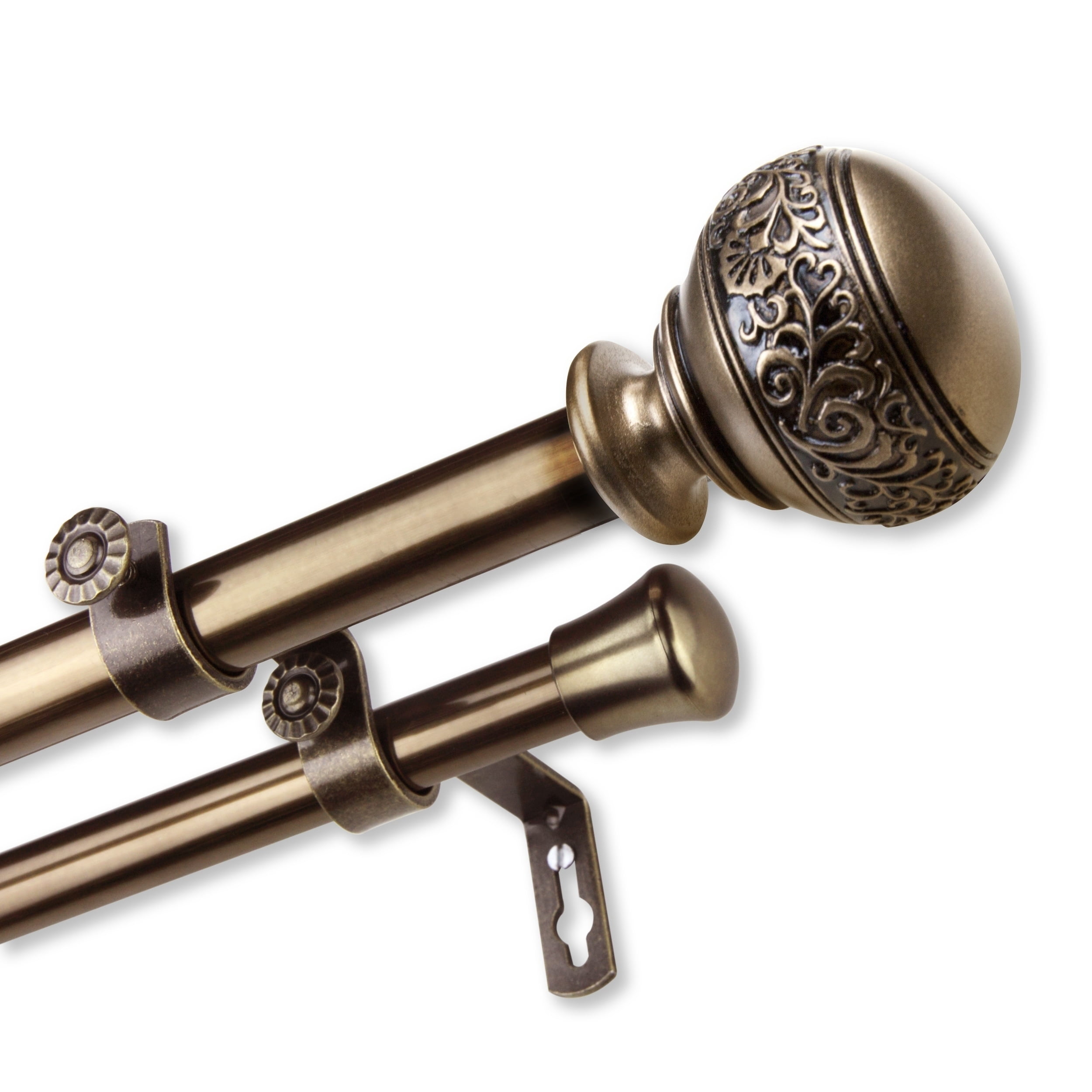 InStyleDesign Nadine Adjustable Double Curtain Rod Antique Brass 66-120 ...