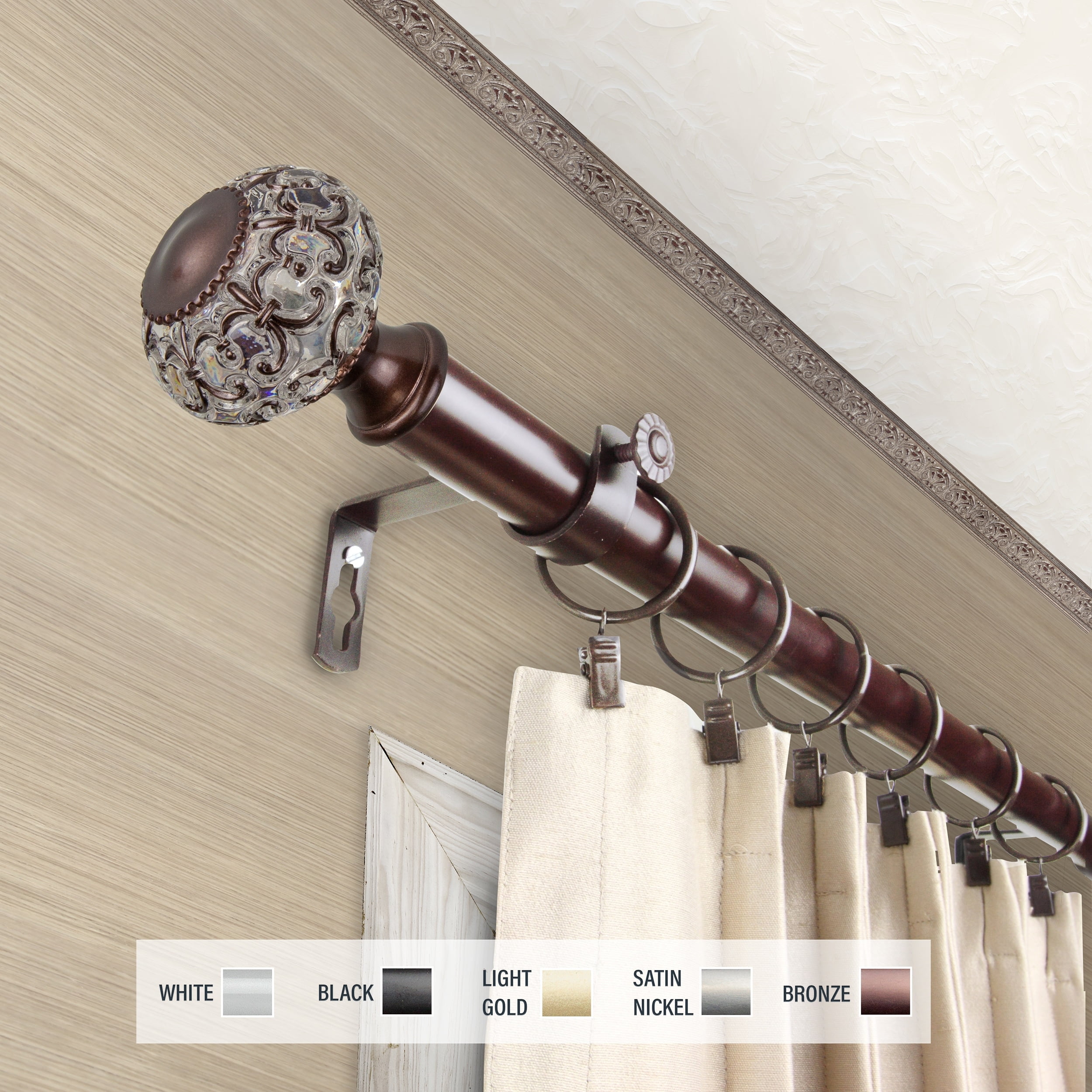 InStyleDesign Sadie 1 inch Diameter Adjustable Curtain Rod Bronze 160 ...