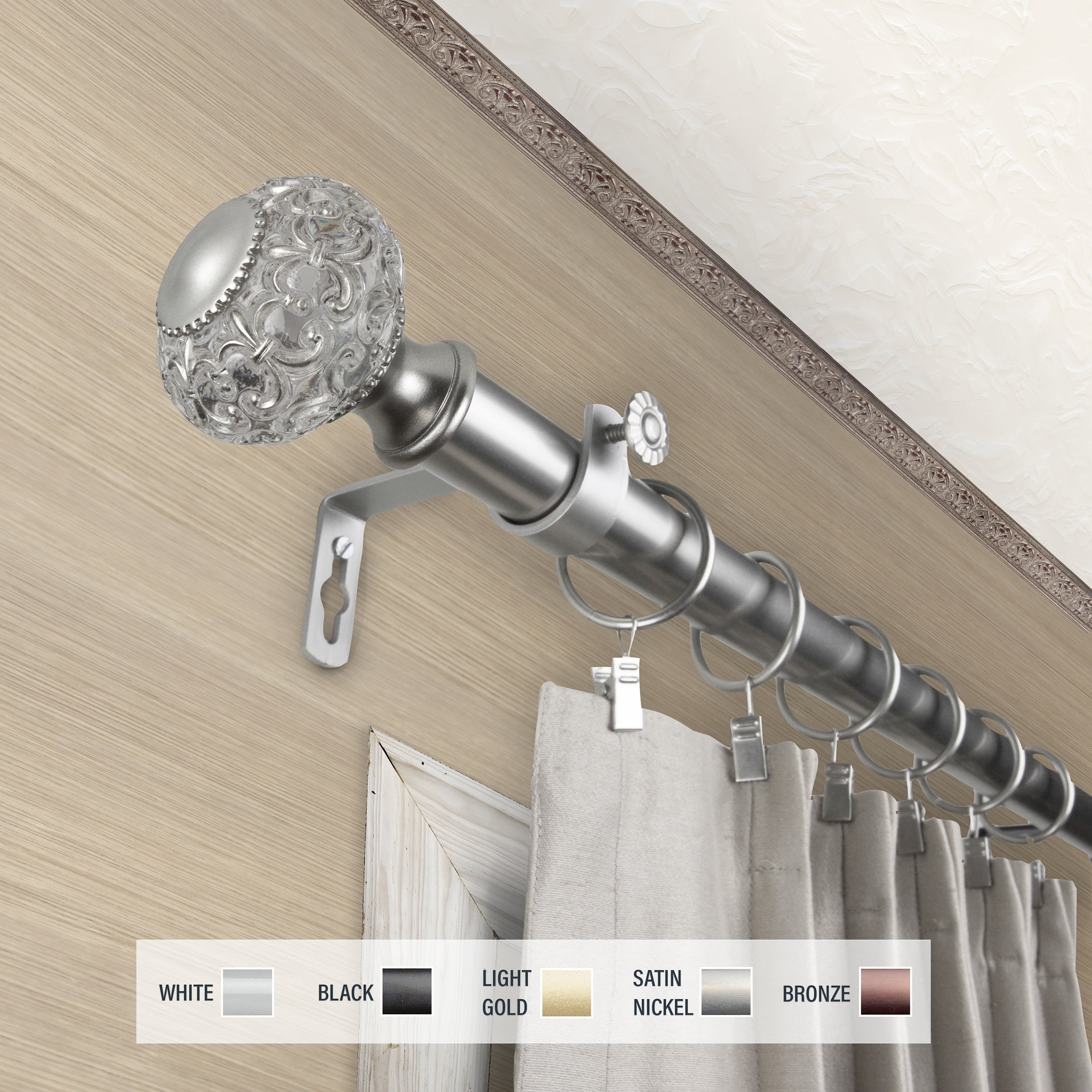 InStyleDesign Sadie 1 inch Diameter Adjustable Curtain Rod Satin Nickel ...