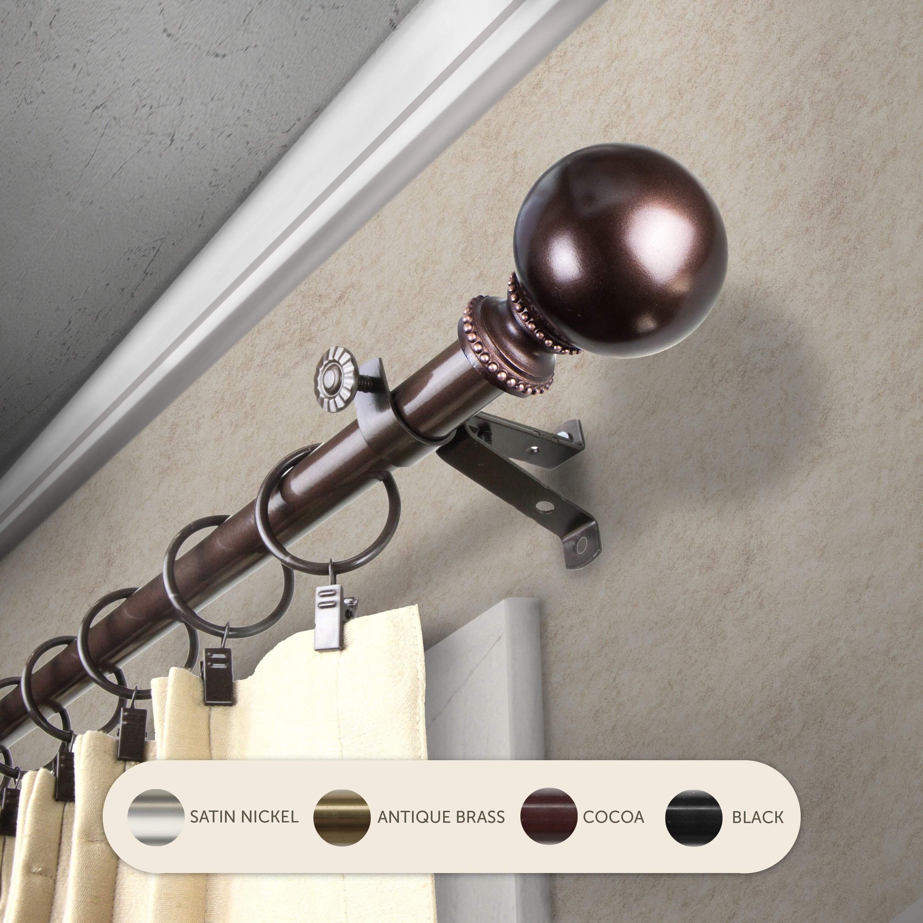 InStyleDesign Tegan Adjustable Curtain Rod 13/16 inch dia. Cocoa 18 to ...