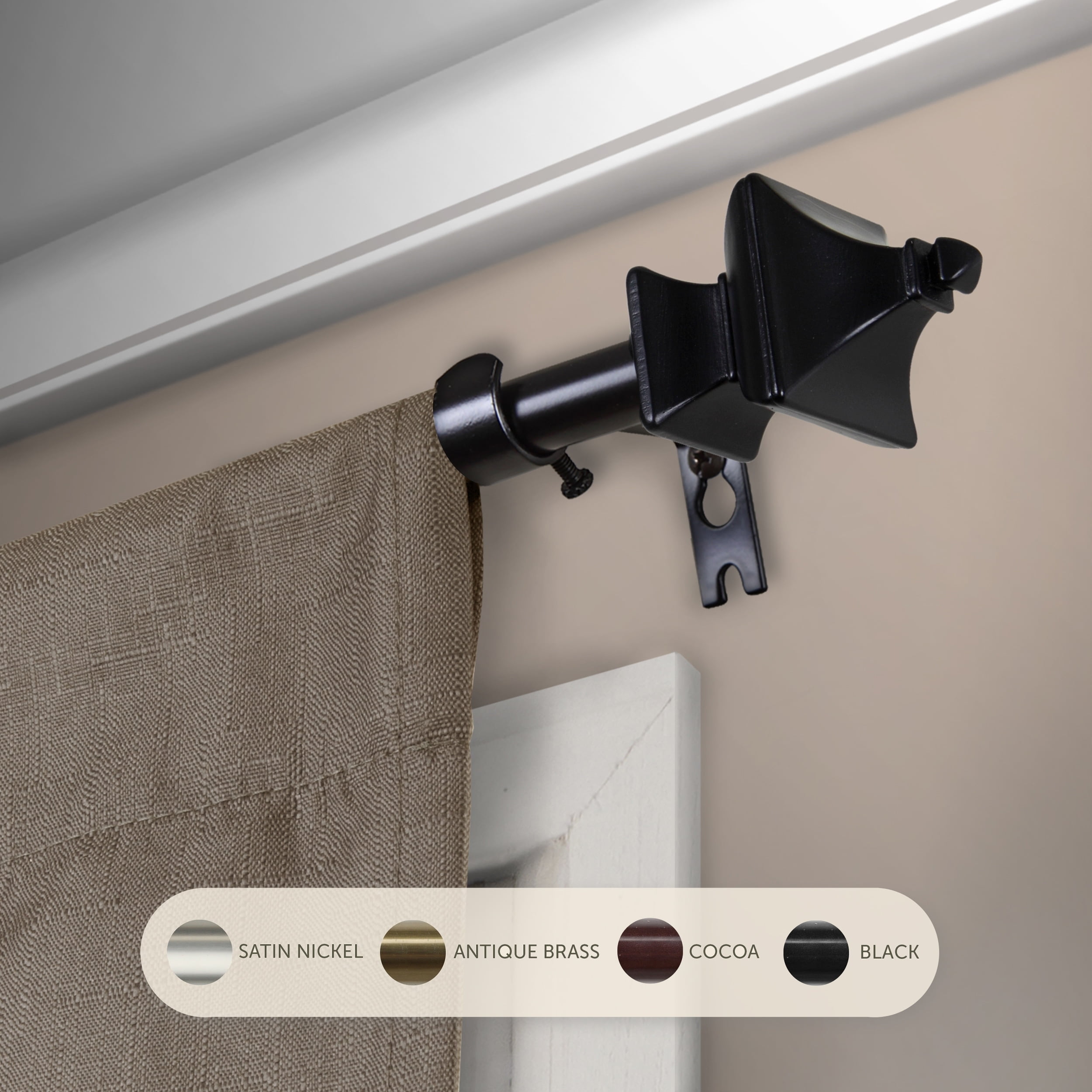 InStyleDesign Tierra Adjustable Curtain Rod Black 48 to 84 inches Black ...