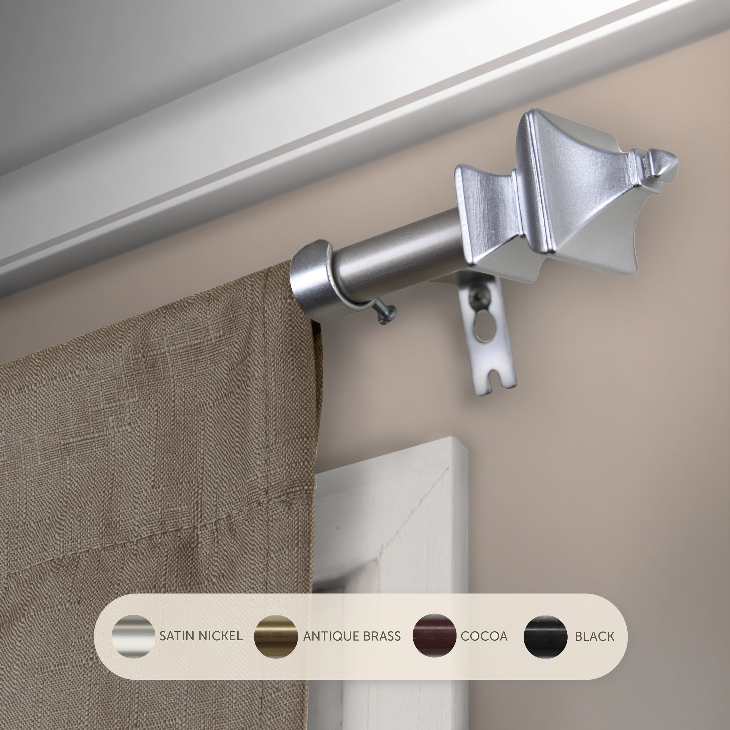 InStyleDesign Tierra Adjustable Curtain Rod Satin Nickel 28 to 48 ...