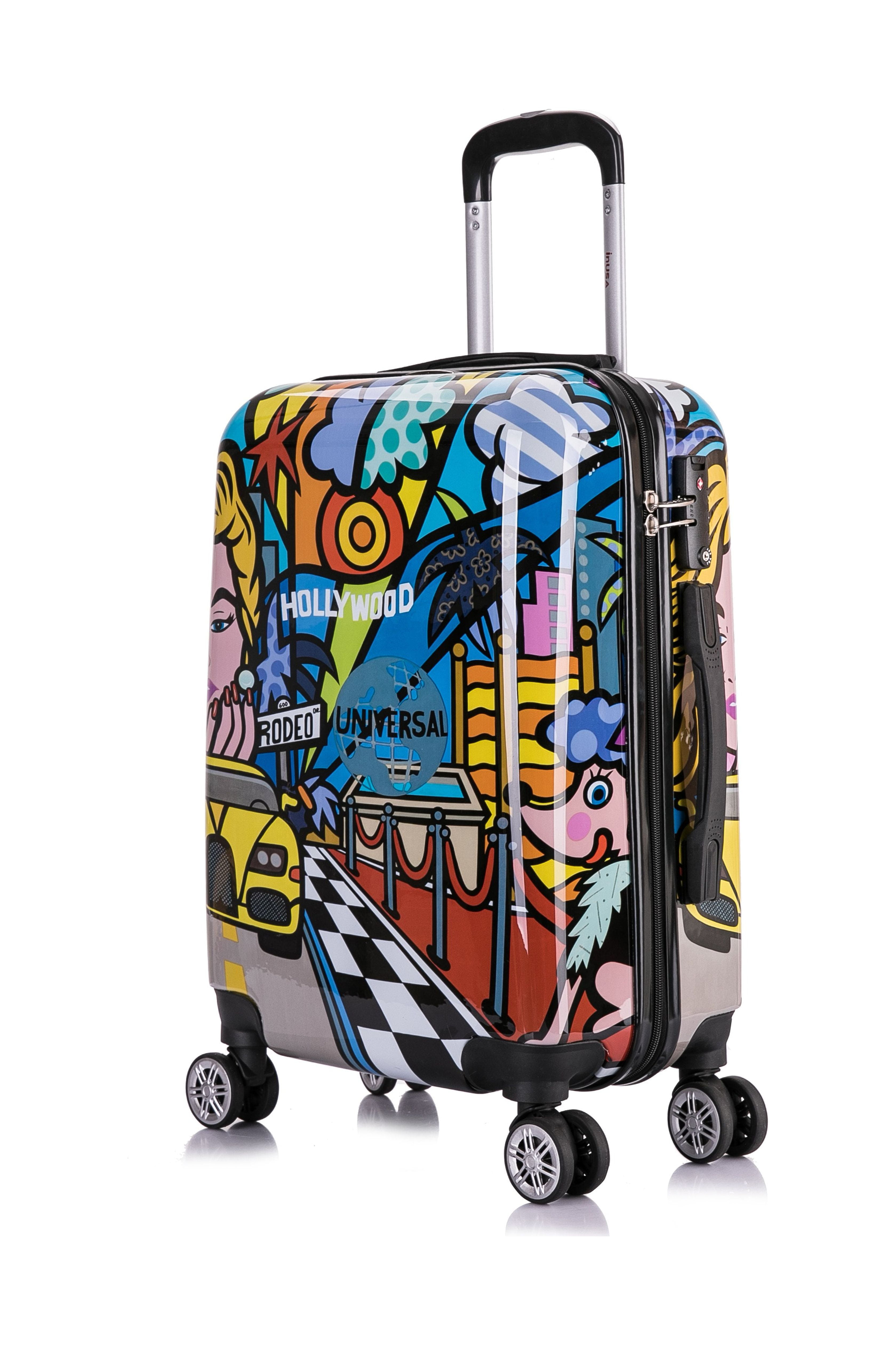InUSA Print 20" Hardside Checked Luggage with Spinner Wheels, Handle and Trolley, Hollywood ...