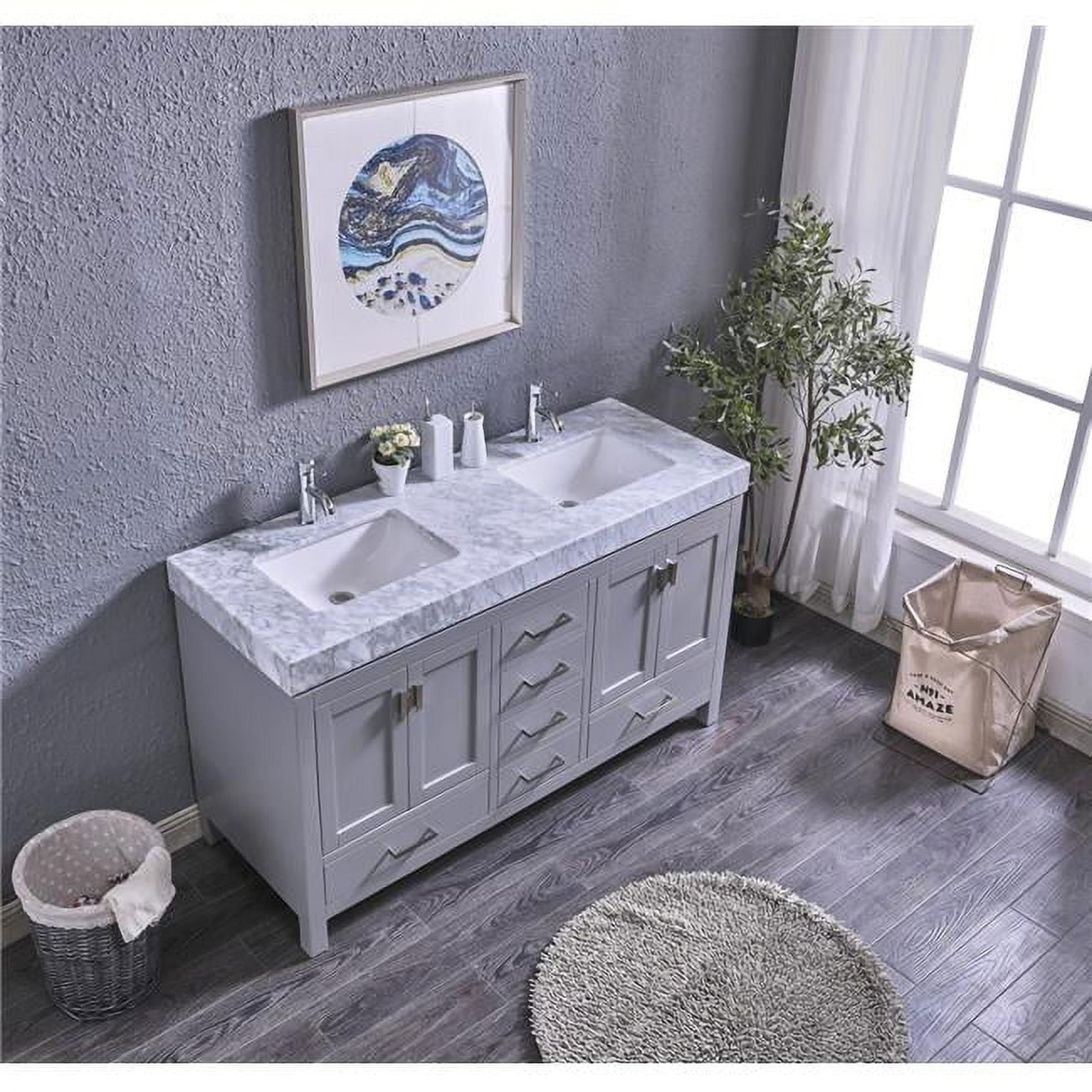InVanity G60D-140E-WM 60 in. Hamilton Grey Double Vanity with Wide Line ...