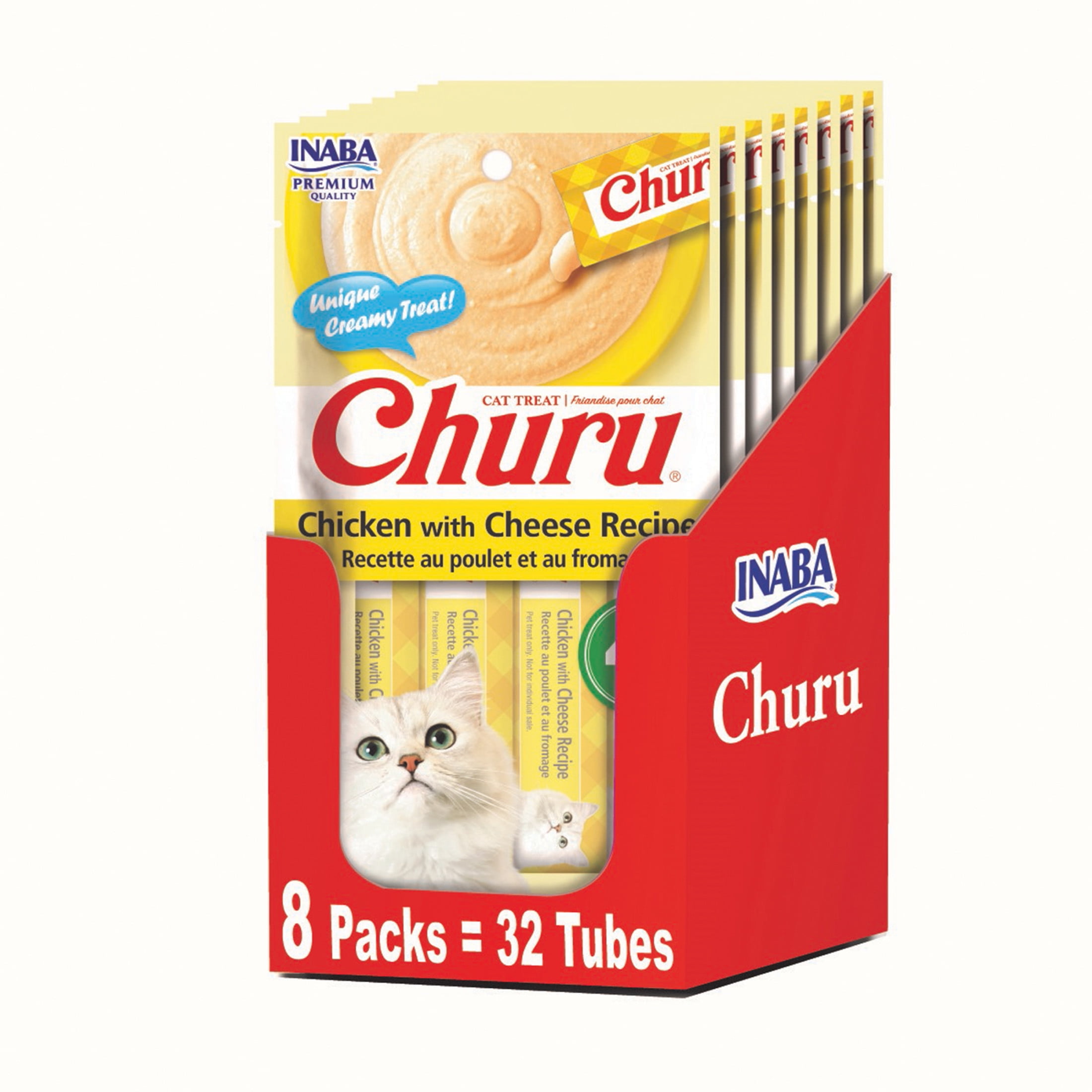 Inaba Churu Creamy, Lickable Purée Cat Treat, 0.5 oz Tube, 32 Tubes, Chicken with Cheese ...