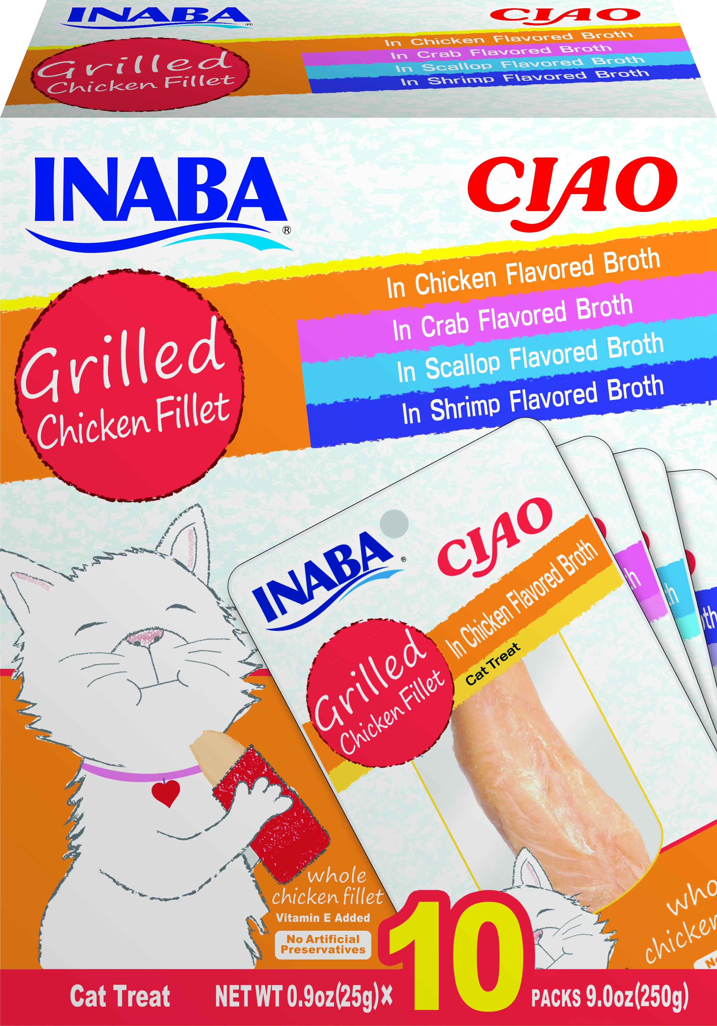 Inaba Ciao Grain-Free Cat Treat, Grilled Chicken Fillet Variety Box, 10 ...
