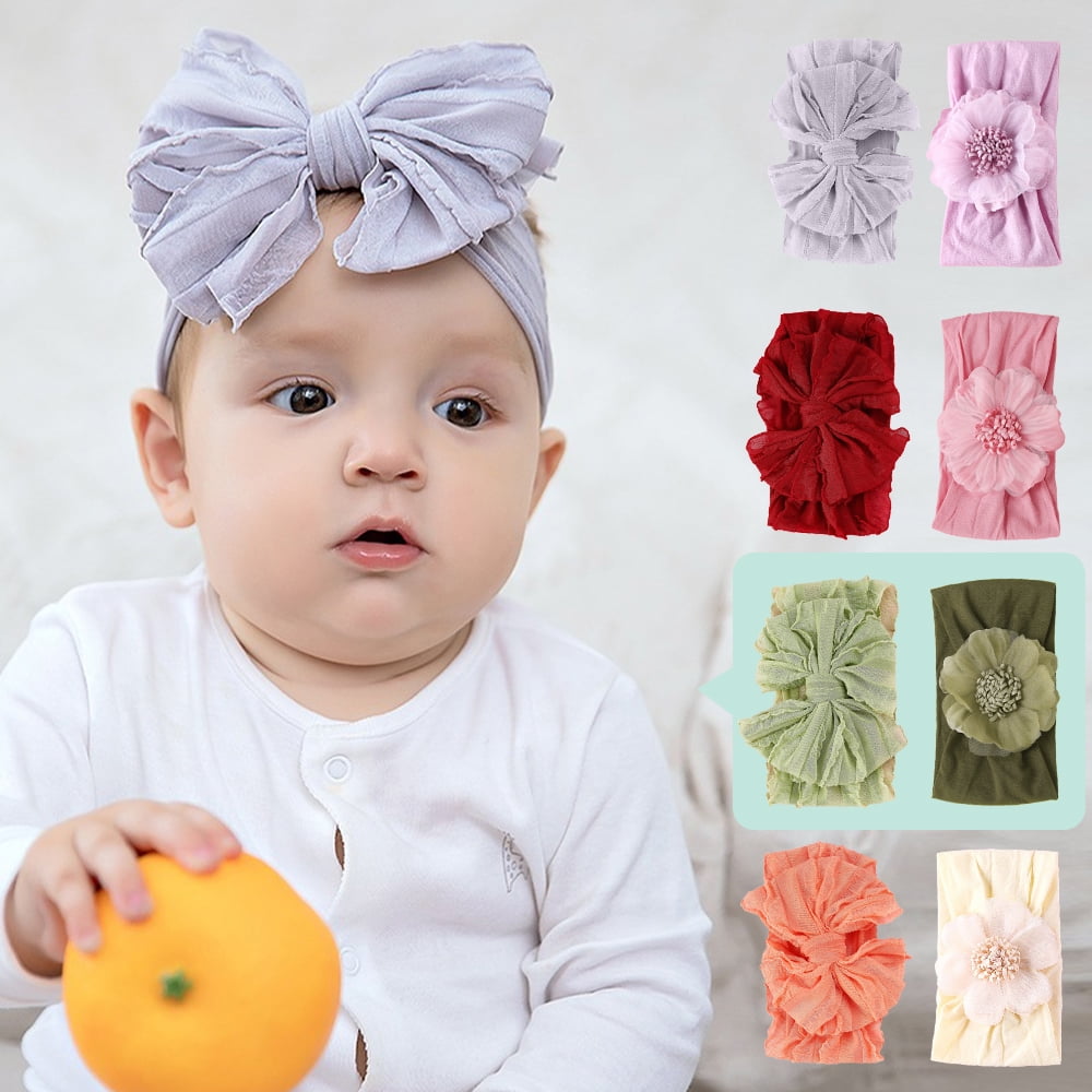 Inadays 2 Packs Baby Headbands Infant Hair Bows for Baby Girls Newborn Nylon Elastics Head Bands ...