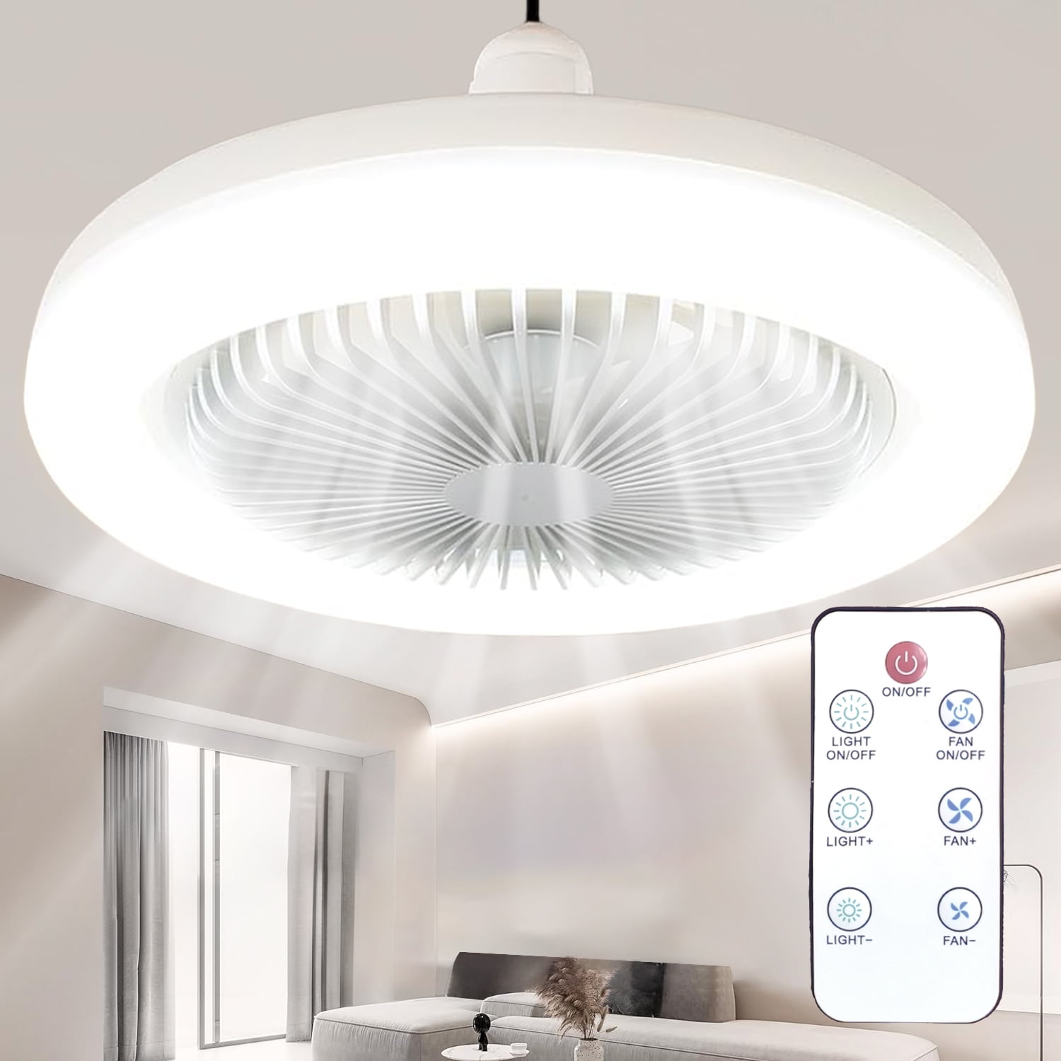 Inadays LED Bright Button Ceiling Fan with Lights and Remote Control ...
