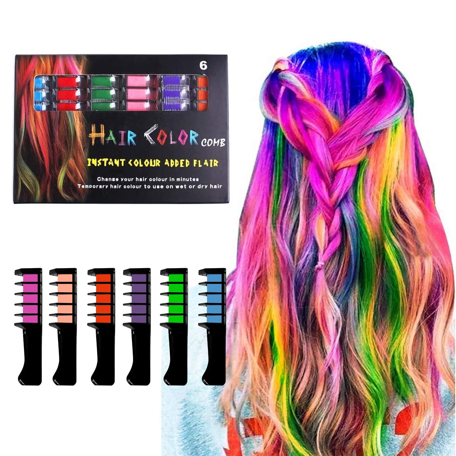 Inadays Hair Chalk Comb Temporary Hair Color Dye, 6 Colors - Girls Toys ...