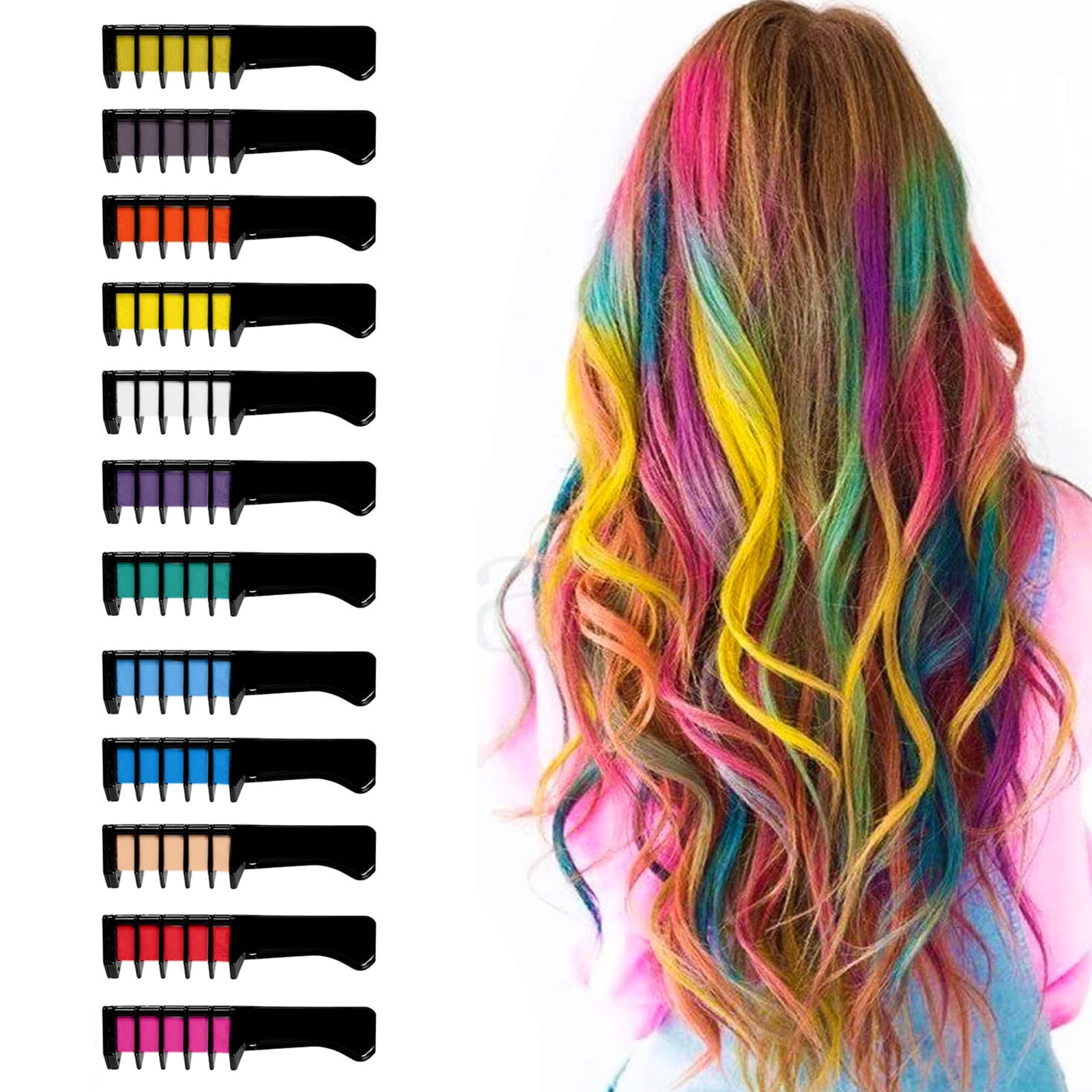 Inadays Hair Chalk Comb, Temporary Washable Bright Hair Color Dye, 12 ...