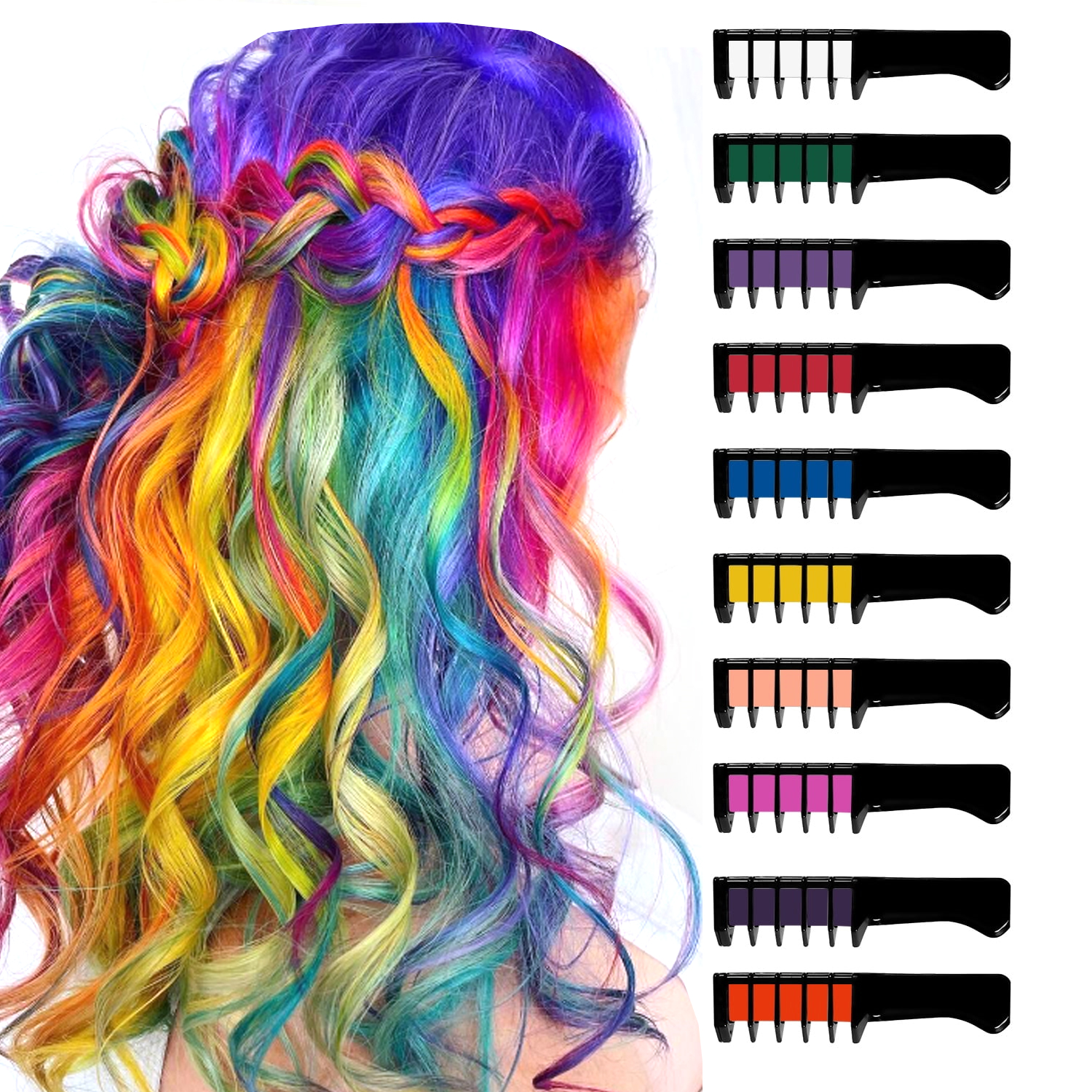 DAKIMOE Hair Chalk Comb Temporary Bright Hair Color Dye for Girls Kids ...