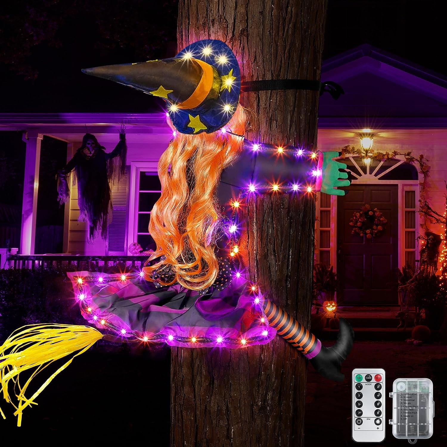 PayUSD Outdoor Porch Halloween Decoration, Crashing Witch with LED ...