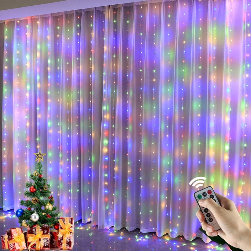 Inadays Window Curtain String Lights, 300 LED Multicolor Fairy Lights ...