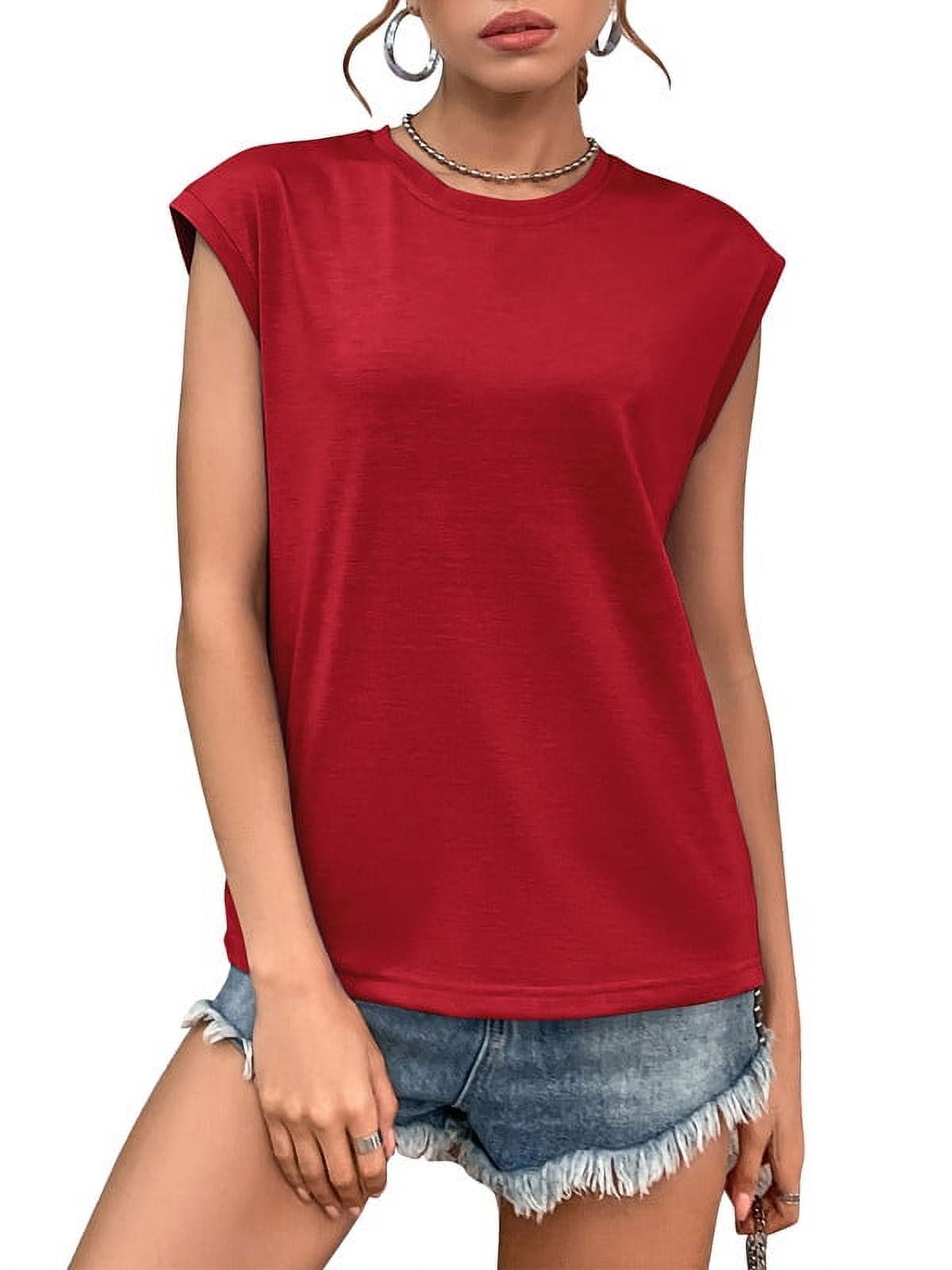 Inadays Womens Summer Tops 2023 Crew Neck T Shirts Cap Sleeve Blouses ...