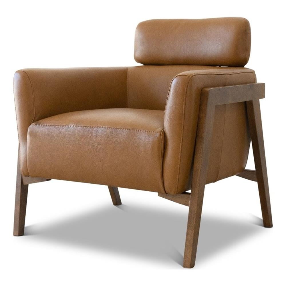 Inara Luxury Modern Living Room Full Grain Leather Tan Accent Armchair ...