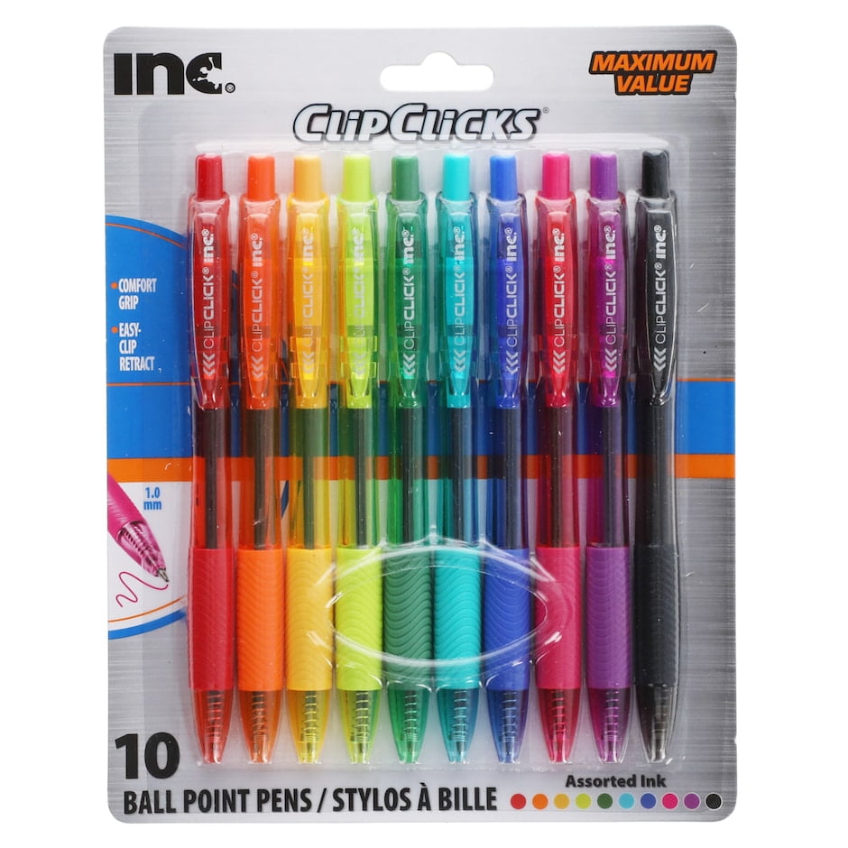 Inc. ClipClicks Colorful Ballpoint Pens Retractable Tip Comfort Grip ...
