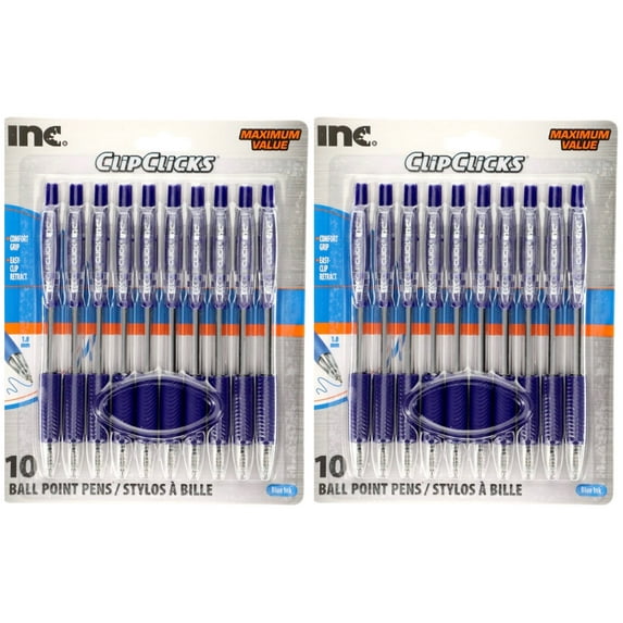 Inc. ClipClicks Retractable Blue Ballpoint Pens 20 Count, 2 Pack ...