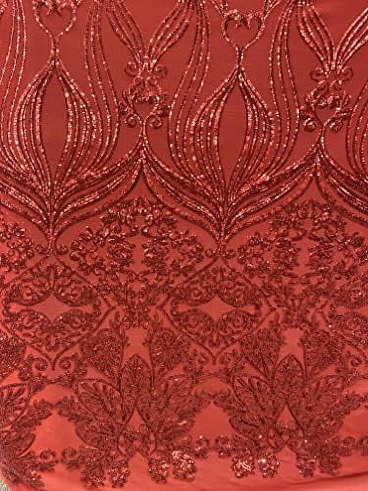 Inc Damask Design Embroidered On Mesh Lace Fabric By The Yard VT-16 (1 ...