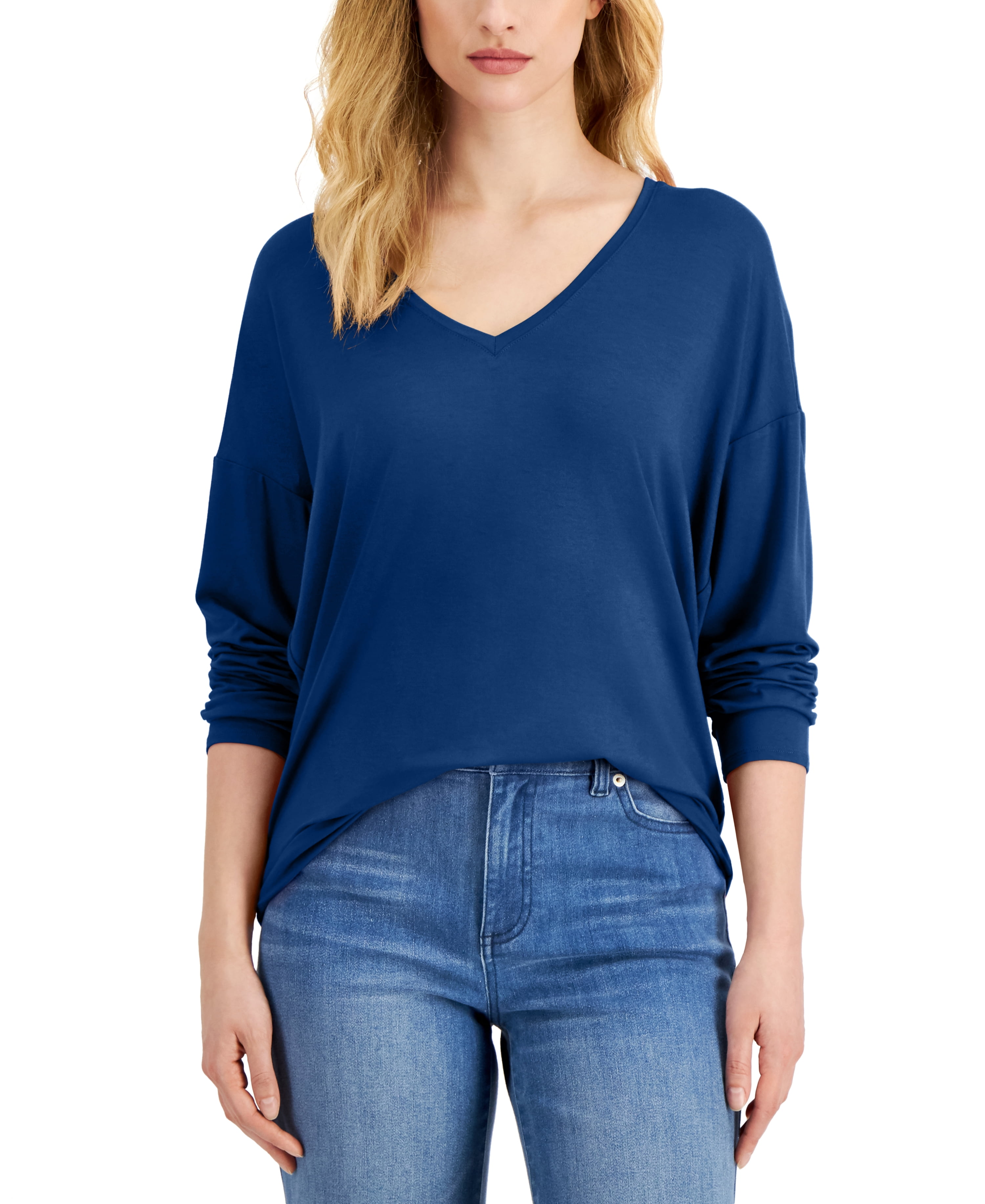 Inc International Concepts Womens V-Neck Tunic Blue Marine M - Walmart.com