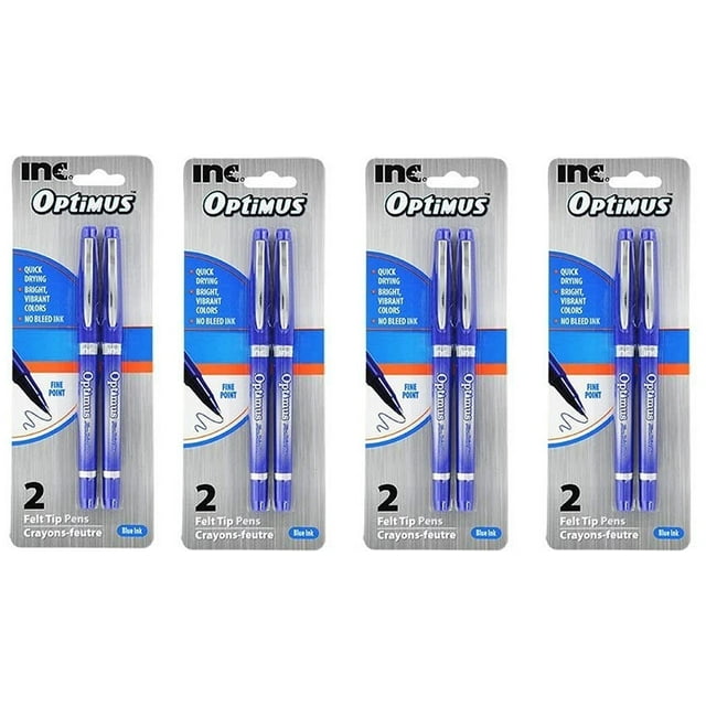 Inc. Optimus Felt Tip Fine Point Pens, No Bleed Blue Ink, 4 Pack, 8 ...