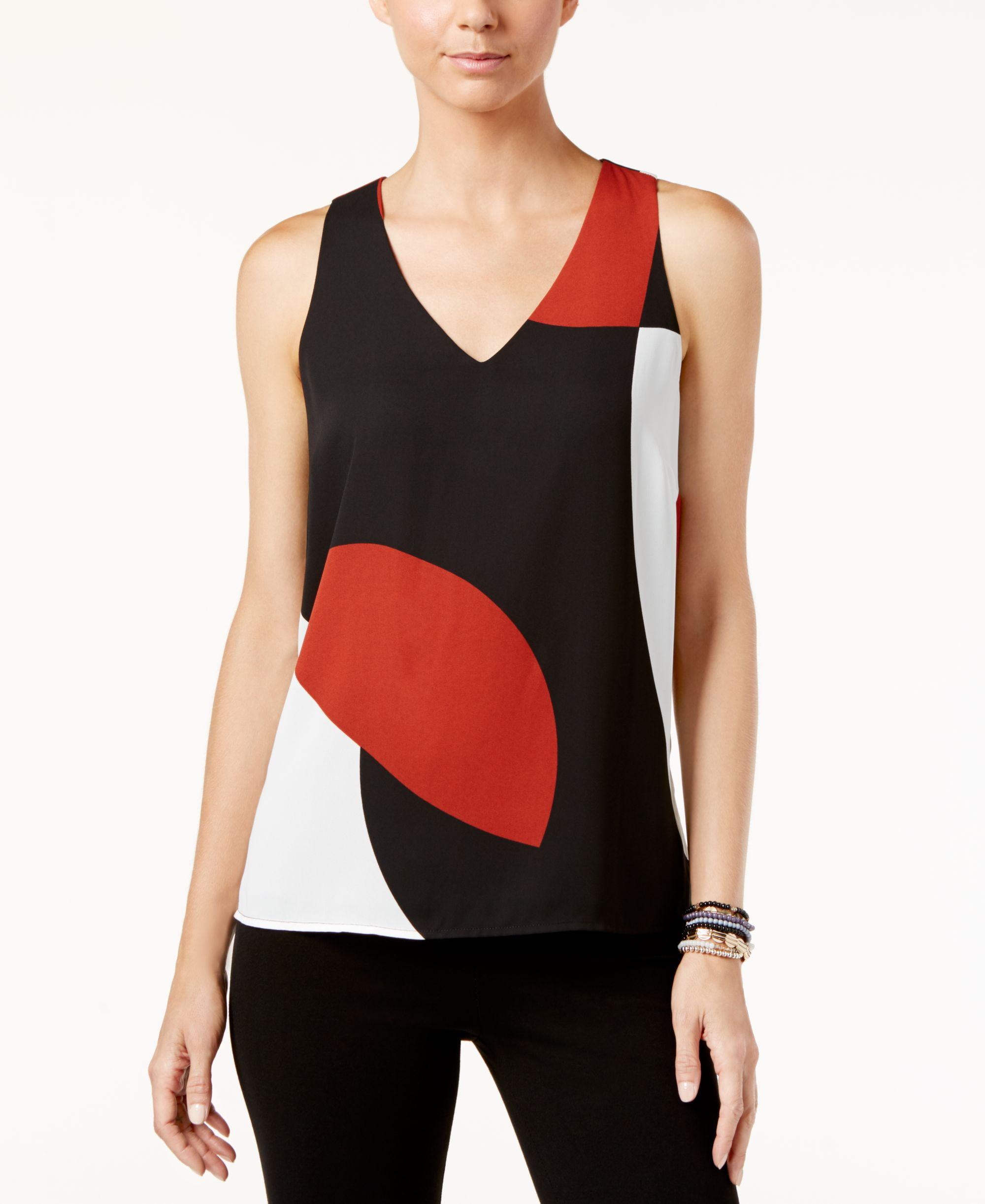 Inc Womens Colorblock V-Neck Blouse Colorblocked Top Dancing Geo M ...