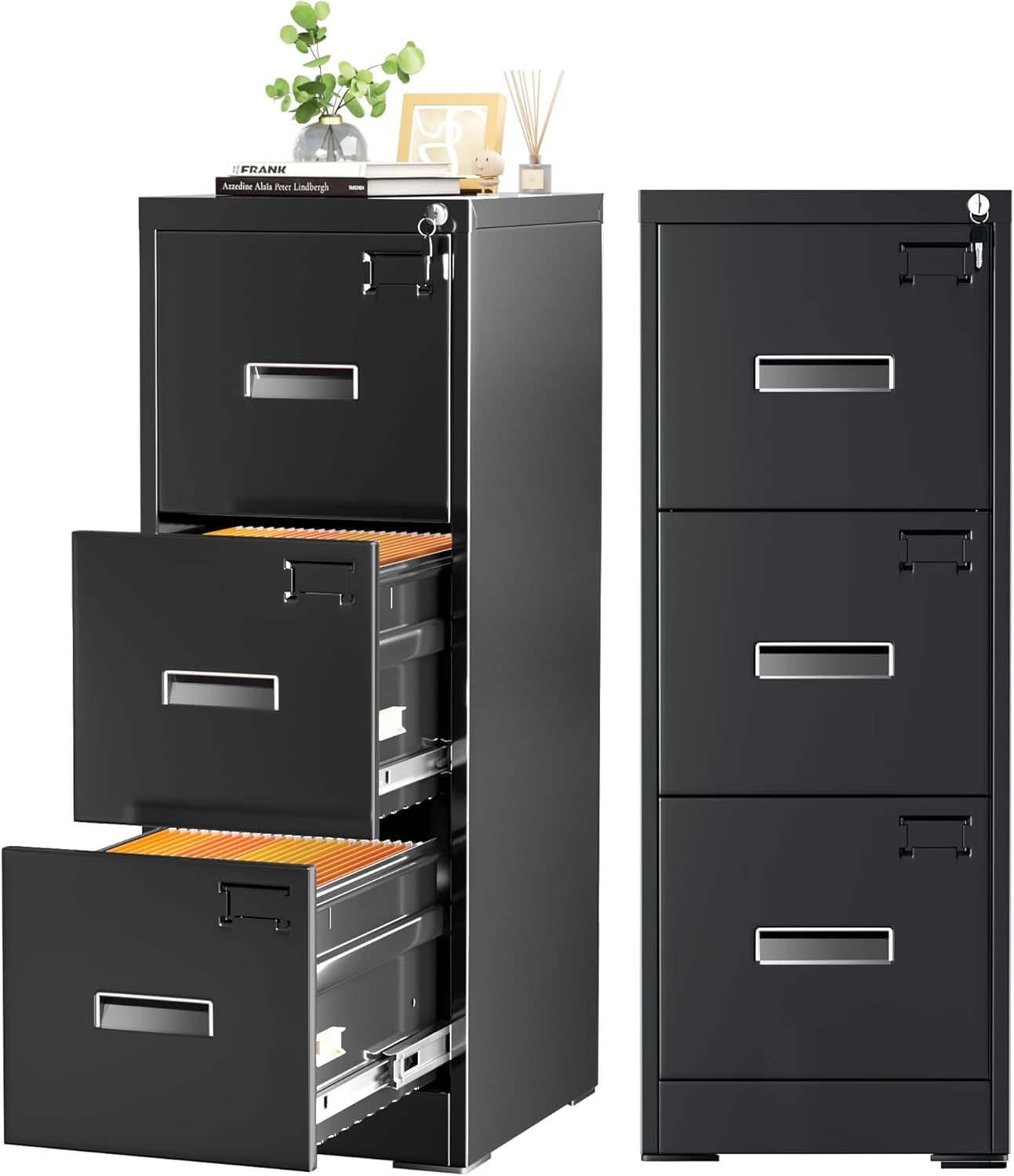 Incbruce 3 Drawer File Cabinet, Metal File Storage Cabinet with Lock ...