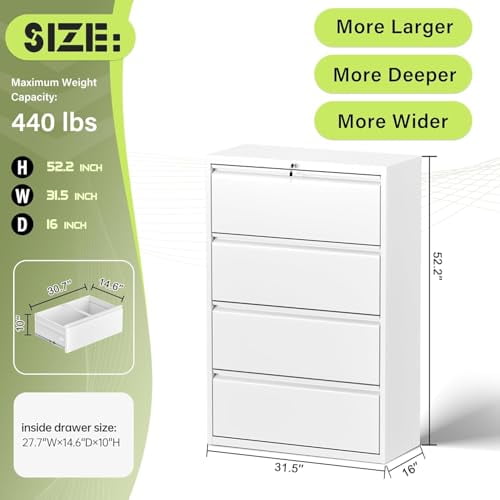 Incbruce 32" W 4 Drawer Lateral File Cabinet, 4 Drawer Lateral Filing ...