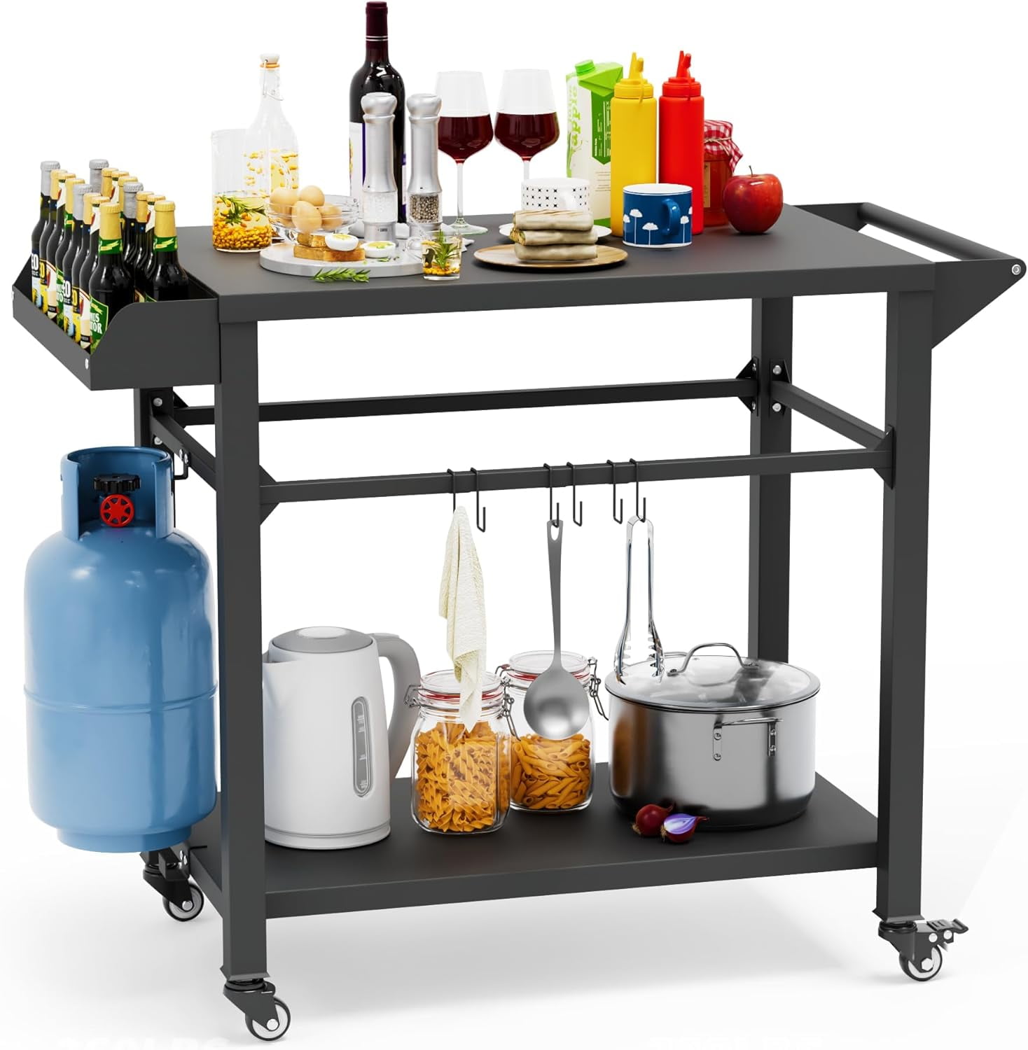 Incbruce Outdoor Grill Cart with Wheels, 2-Tier Pizza Oven Table Stand ...