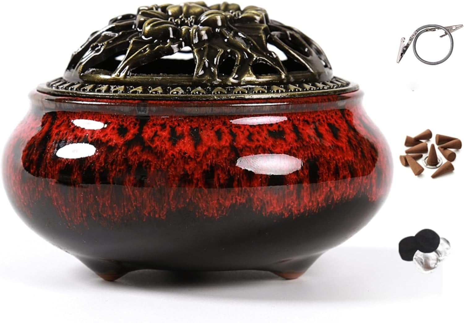 Incense Burner with Calabash Incense Stick Holder - Porcelain Charcoal ...