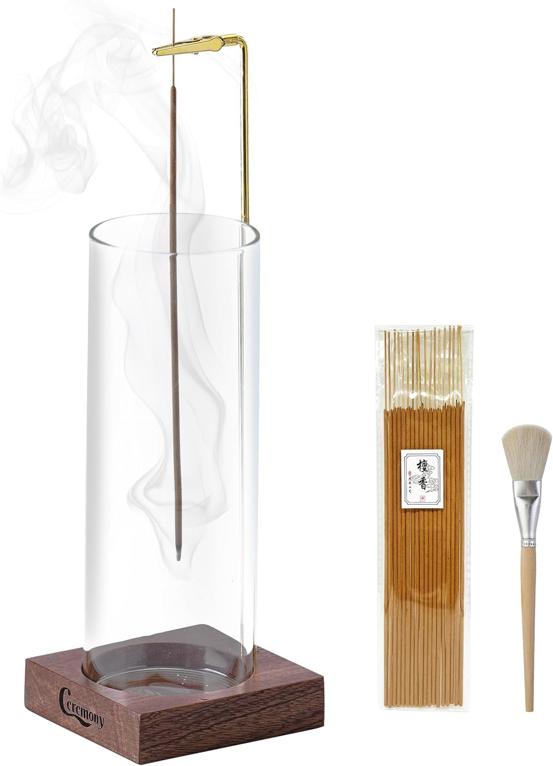 Incense Holder, Wooden Incense Holder for Sticks with Glass Ash Catcher ...