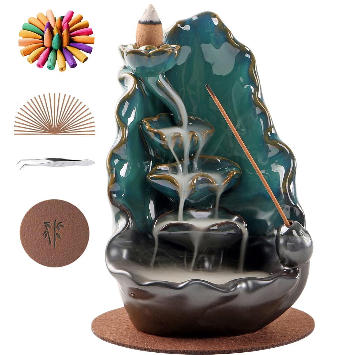 Incense Waterfall Ceramic Incense Holder Backflow Incense Burner with ...