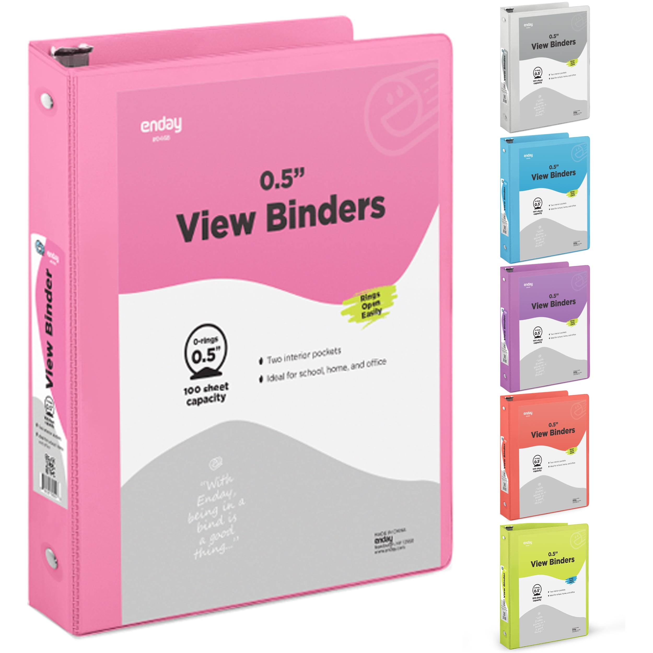 Enday 0.5 Inch 3 Ring Binder, Pink Clear View Cover with 2 Inside Pockets, School and Office ...