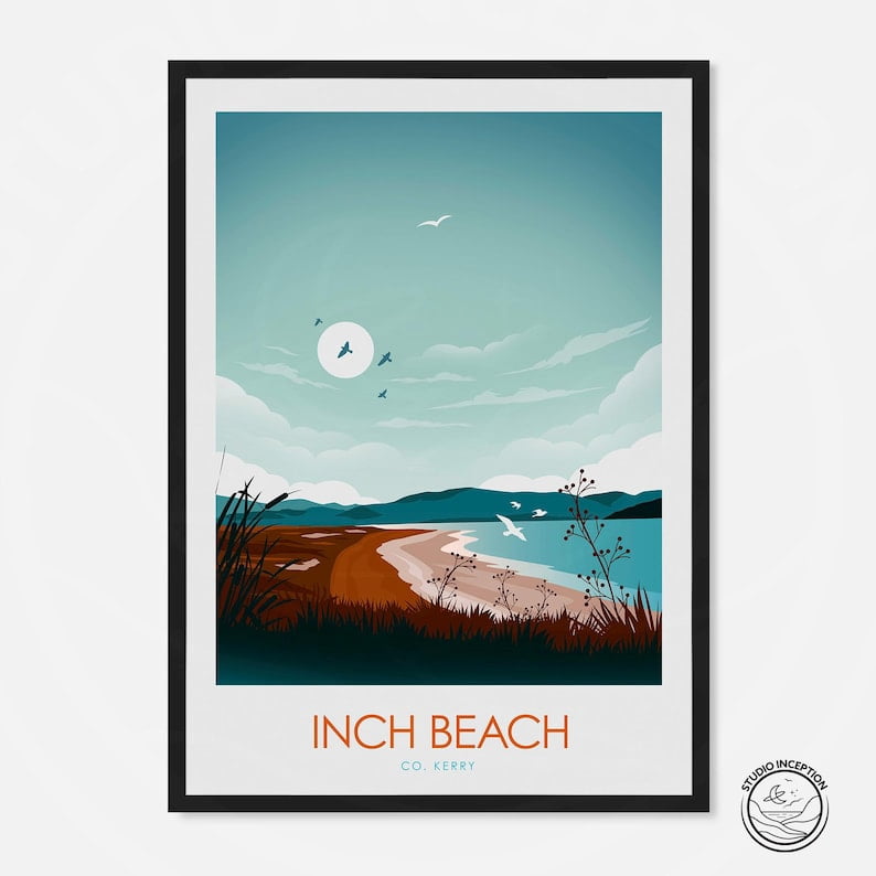 Inch Beach Travel Poster | Ireland Art Print | Irish Poster | Wall Art ...