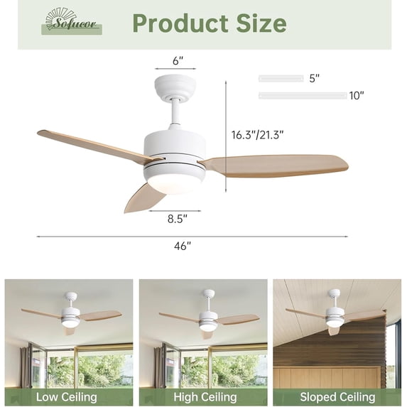 Inch Ceiling Fan with Light, 6-Speed Remote Control, 5000CFM ...