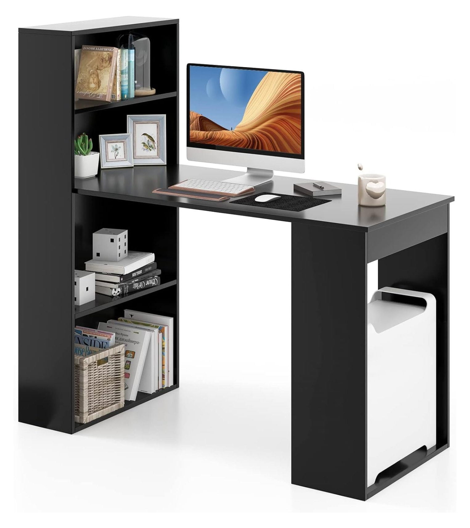 Inch Computer Desk with Bookshelf, Reversible Study Writing Desk with ...