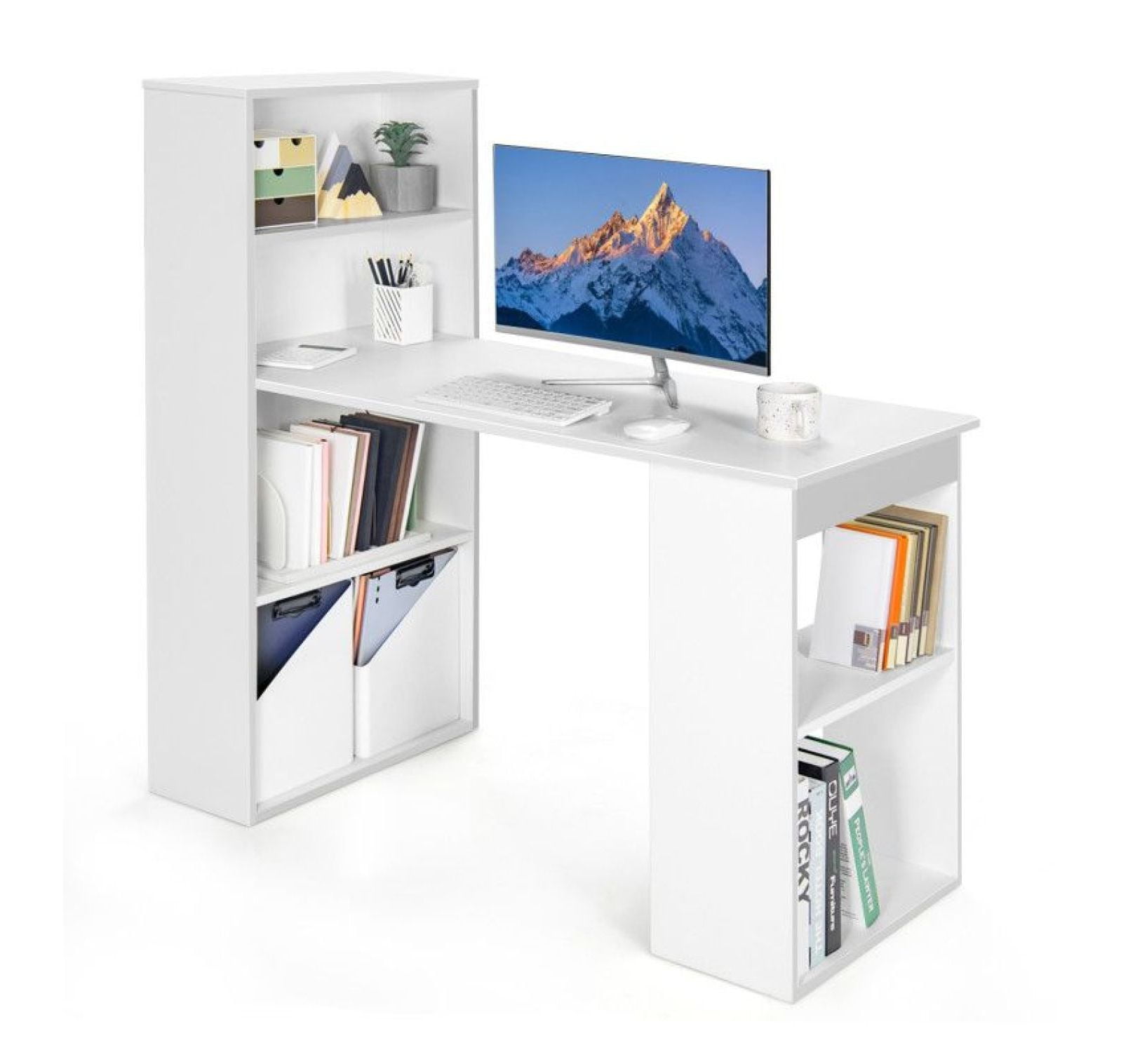Inch Computer Desk with 4-Tier Bookcase and CPU Stand - Walmart.com