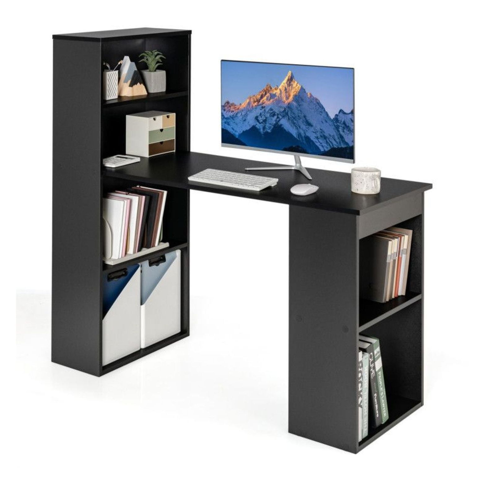 Inch Computer Desk with 4-Tier Bookcase and CPU Stand - Walmart.com