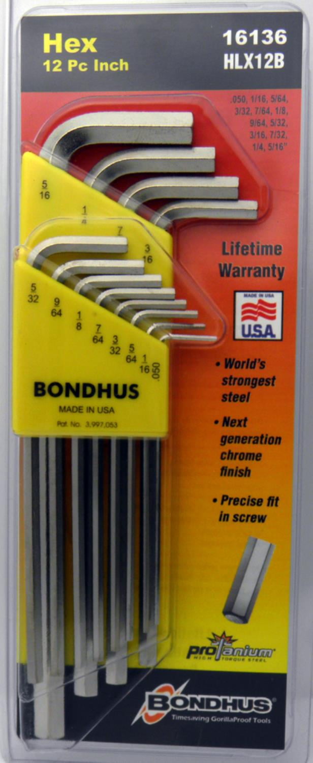Inch Hex (Allen) Long Arm L-Wrench Set, 12pcs .050" to 5/16", Protanium ...
