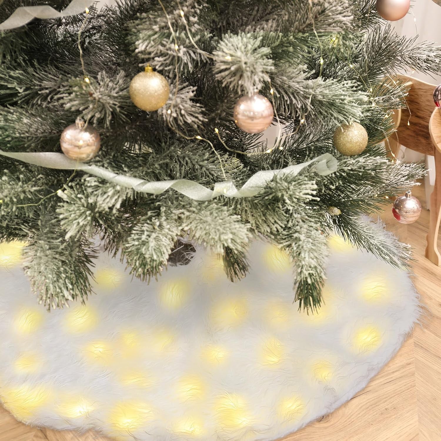 Inch Holiday 36 Christmas Tree Skirt with upgraded LED Light Plush Faux ...