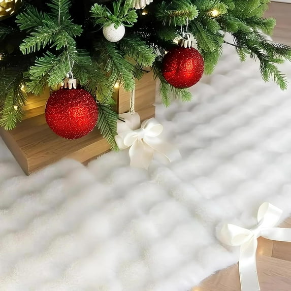 Inch Holiday 72 Christmas Tree Skirt, Extra Large White Faux Fur Tree ...