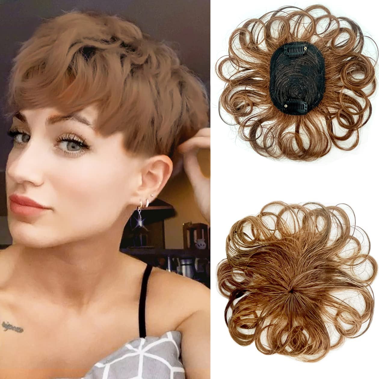 Inch Light Brown Color Short Curly Hair Topper Wiglet Hairpiece for ...