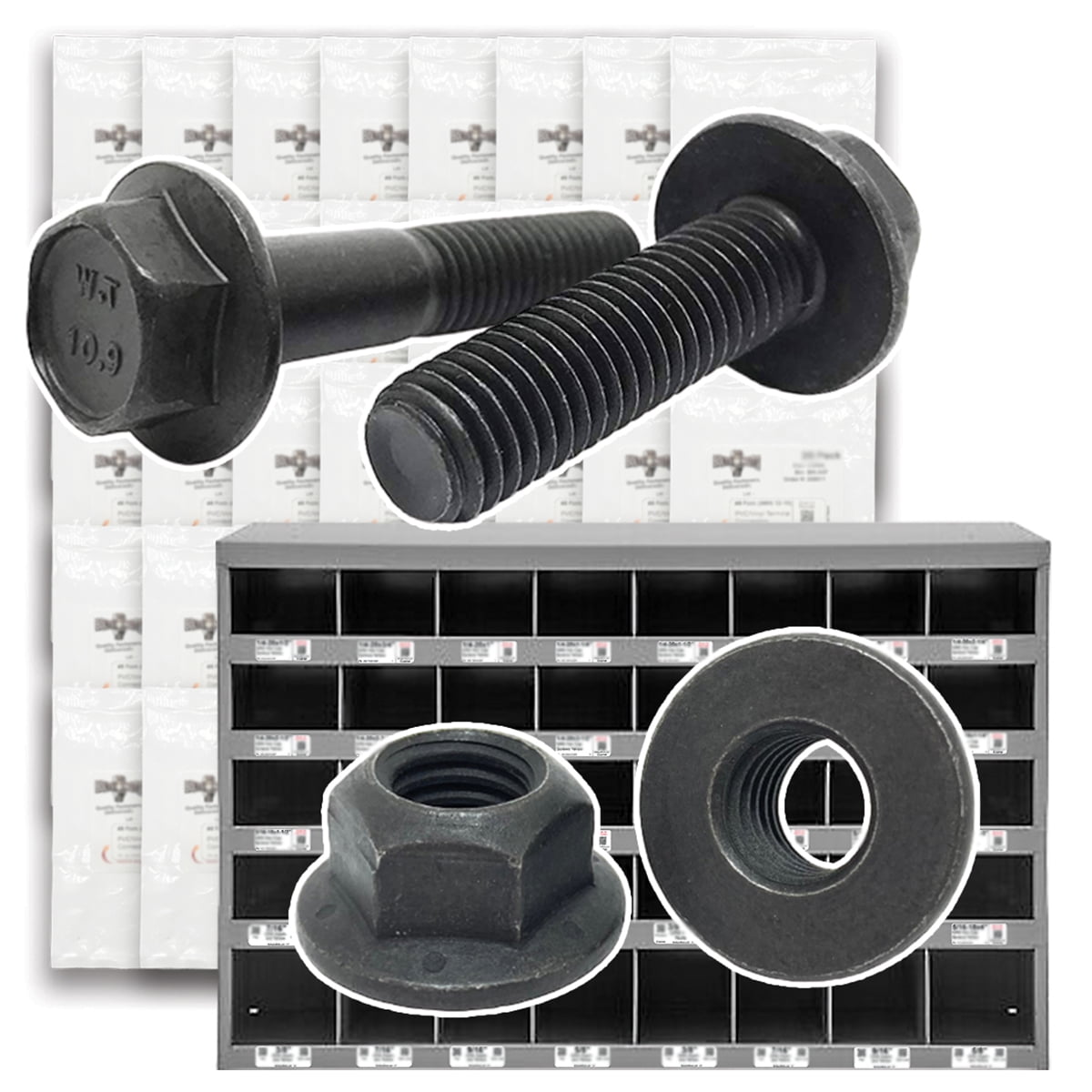 Inch / Metric Flange Frame Bolt Screws & Lock Nut Assortment with 40 ...