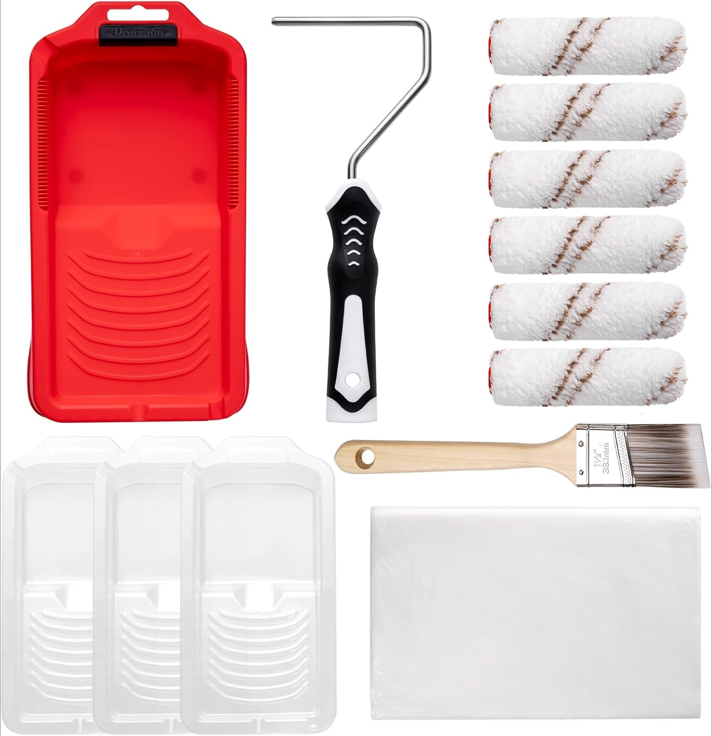 Inch Microfiber Paint Rollers with Ergonomic Handle, Small Roller Paint ...