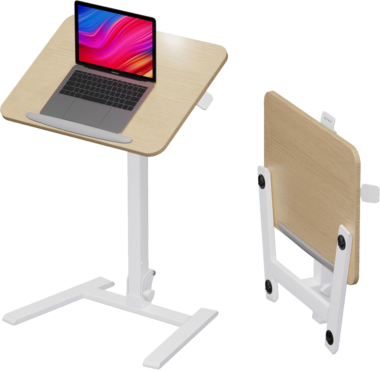 Inch Mobile Folding Desk - No Assembly Pneumatic Sit-Stand Desk Height ...