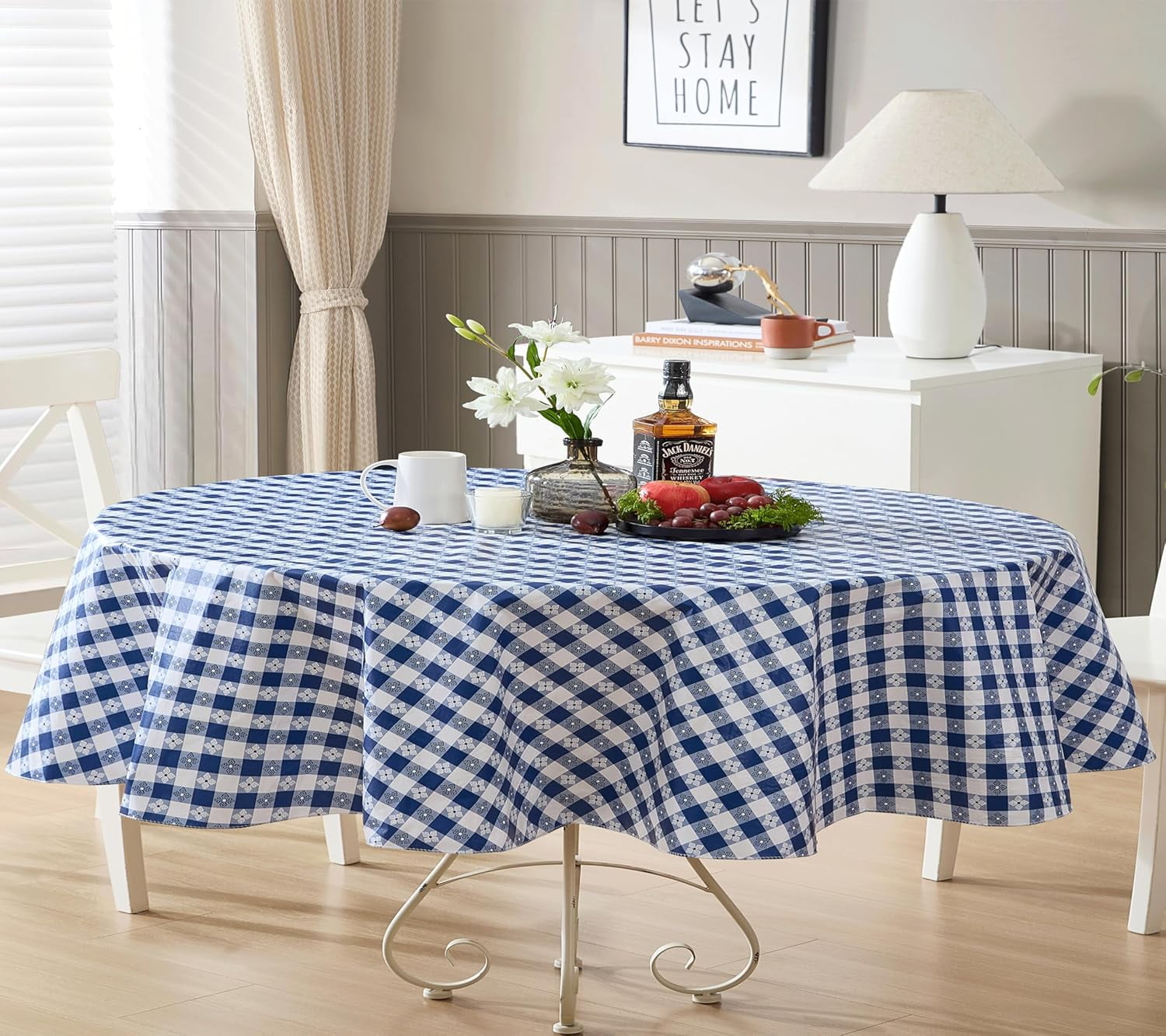 Inch Oval Vinyl Tablecloth with Flannel Backing, Bistro Tavern Check ...