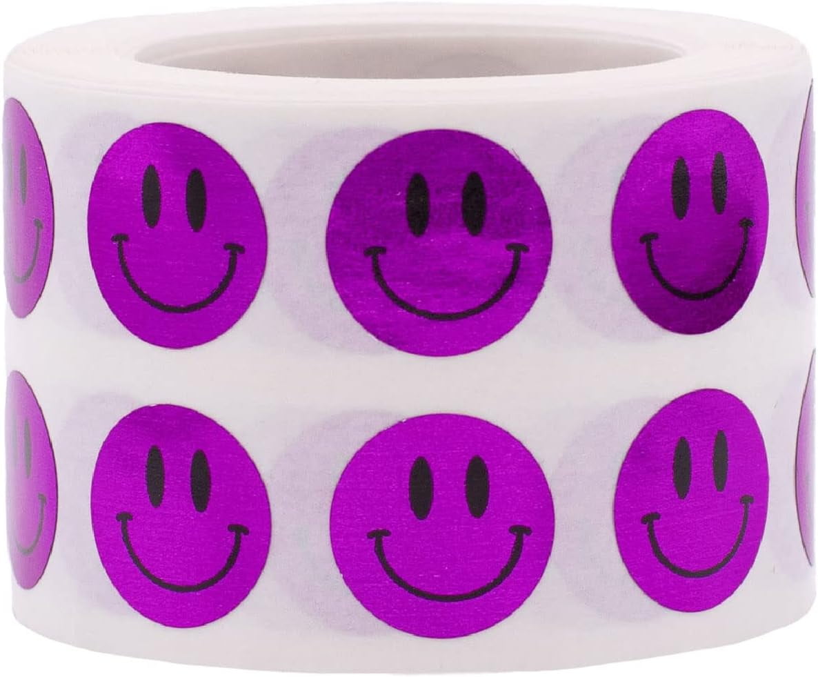Inch Small Metallic Purple Happy Face Labels, 1,000 Total Adhesive ...