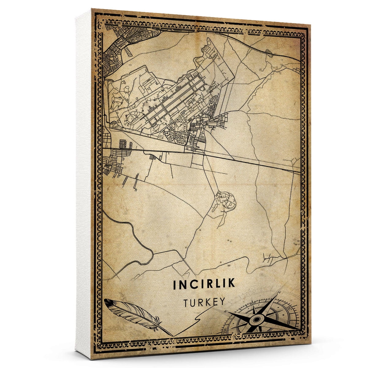 Incirlik Vintage Map Prints Canvas, Turkey Map Art Canvas, Canvas ...